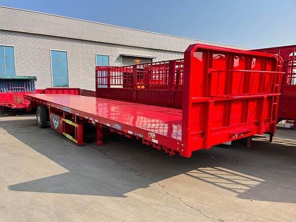 Red 3X16T Flatbed Trailer Semi Truck 40ft Flatbed Semi Trailer For Bulk ...